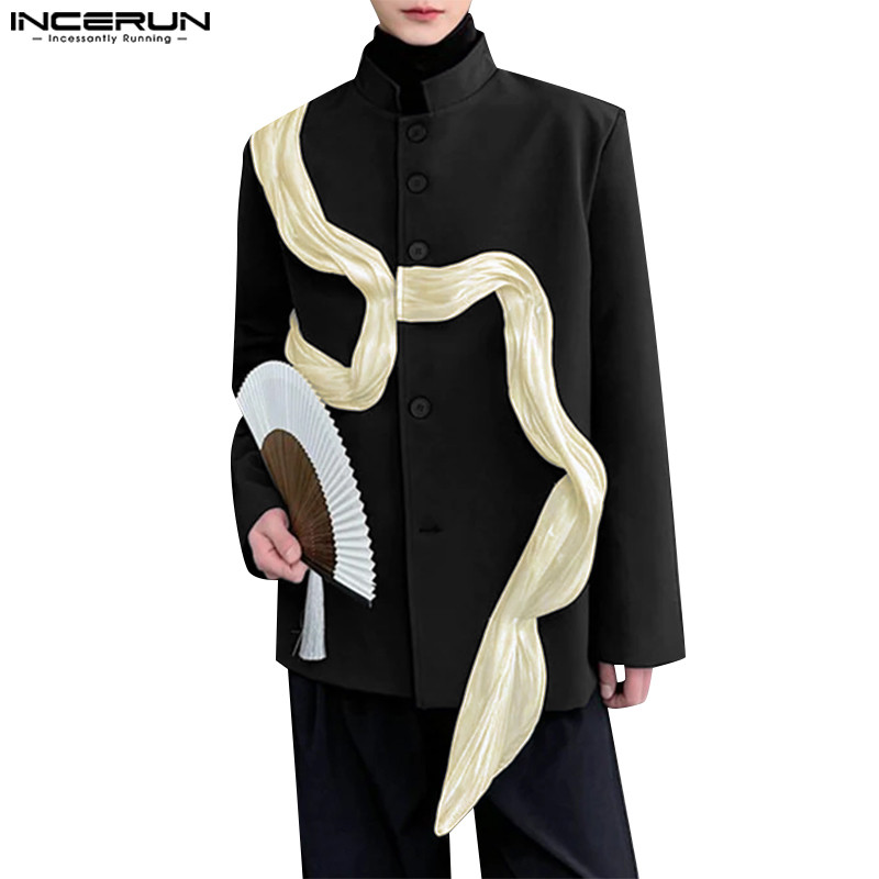 INCERUN Men Korean Fashion Irregular Ribbon Long Sleeve Suit Jackets ...