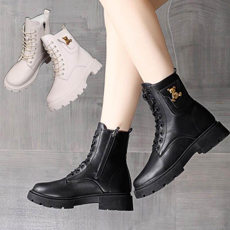 Size 35-40 Women's Fashion Martin Boots Leather Mid Heeled Boots ...
