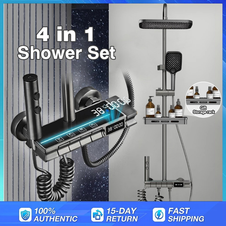 Set Bathroom Button Shower Digital Display Shower Set Hot And Cold 4 In ...