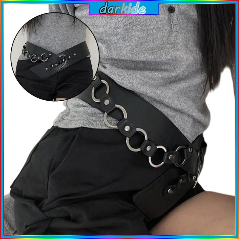 Dark PU Belt Women Waist Belt 2000s Cool Waistband Punk Metal Chain ...