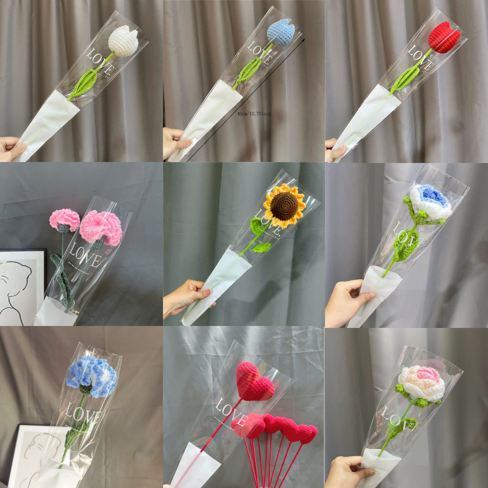 Hand-woven Flowers Bouquet Set Handmade Crochet Flower Artificial Flower Valentine's Day Gift ...