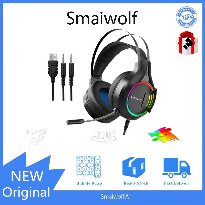 Smaiwolf A1 Over-Ear Gaming Headset, Desktop Computer, Luminous Gaming ...