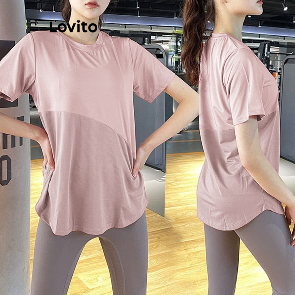 Lovito Women Sporty Plain Split Front Sports T Shirts LNL75462 | Shopee ...