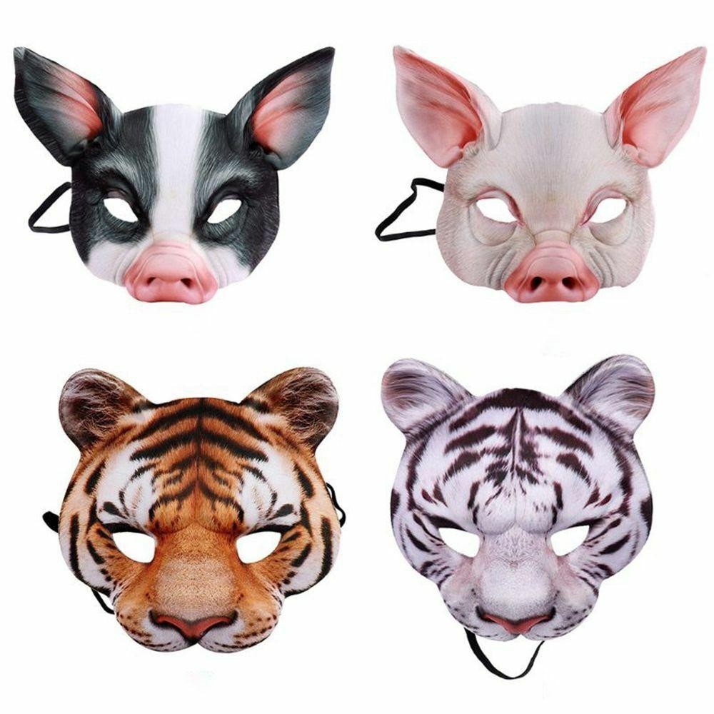 3D Animal Tiger Half Face Mask,Cosplay Masquerade Party Realistic Look ...
