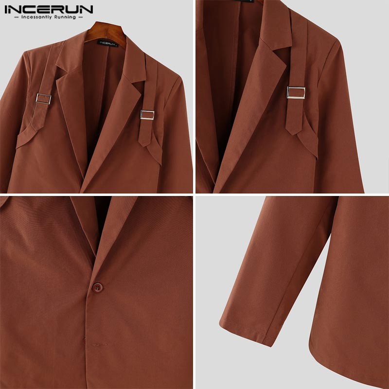 INCERUN Men Korean Deconstructing Solid Color Long Sleeve Casual Blazer ...