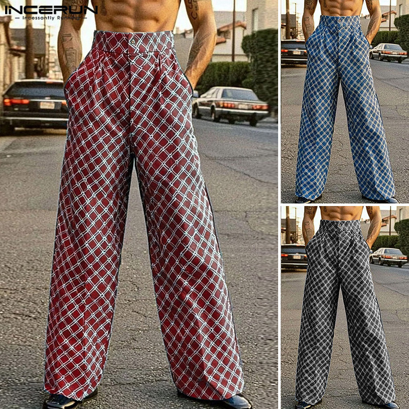 INCERUN Men Vintage Casual Personalized High Waist Design Plaid ...