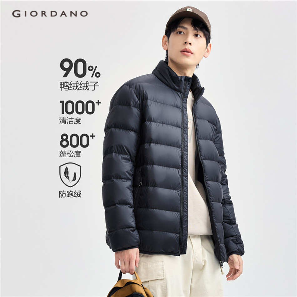 GIORDANO MEN Stand collar zipper pockets duck down jacket 01074712 ...