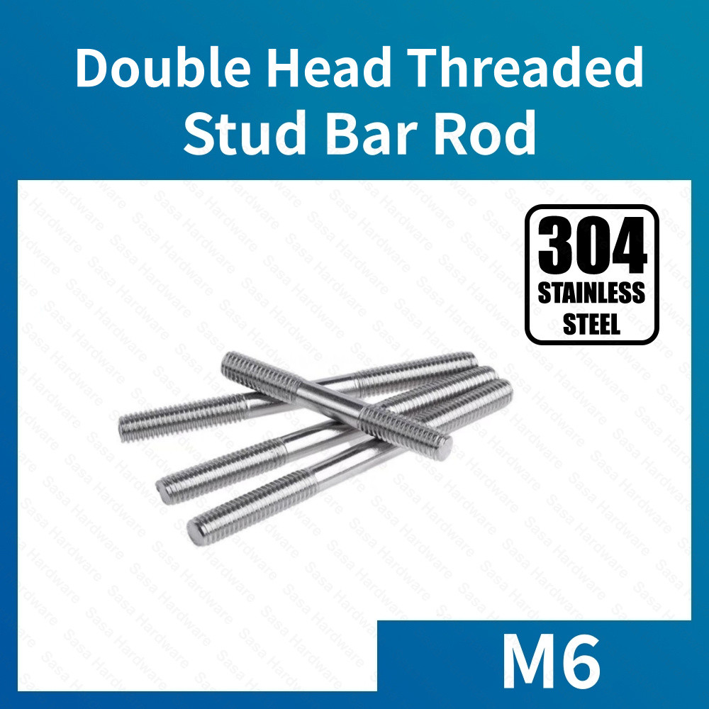 2pcs M6 (1.0P) Double Head Threaded Stud Bar Rod Double End Threaded ...