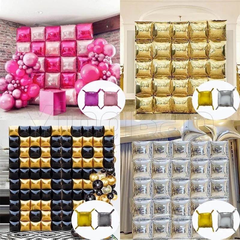 Square Foil Balloon Double Side Black Gold DIY Square Background Wall ...