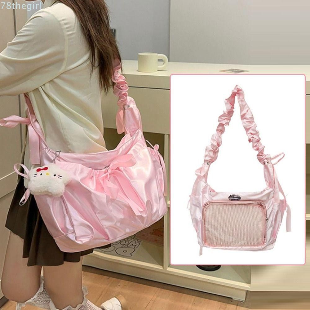 THEGIRL Bow Pleated Itabag, Japanese Ballet Style Transparent Pocket ...
