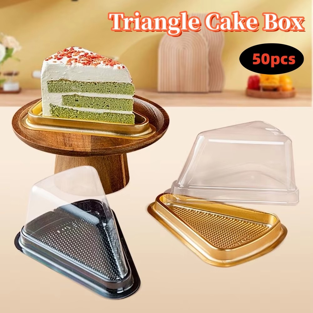 50pcs Triangle Cake Box Plastic Cake Slice Boxes Disposable Cheesecakes ...