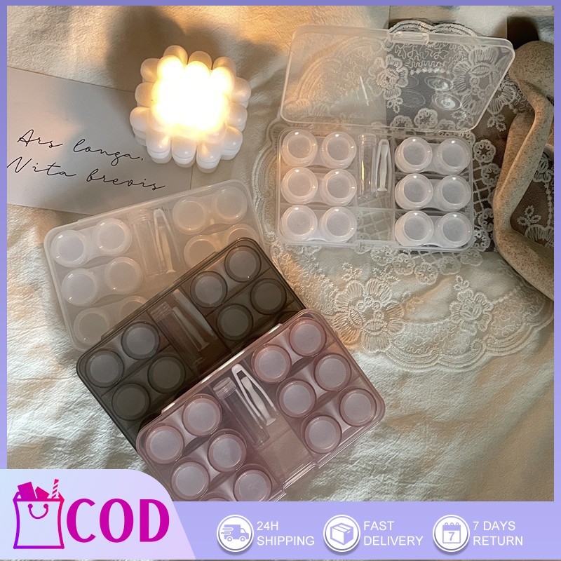 6 pack Portable transparent contact lens case set makeup beauty eye box ...