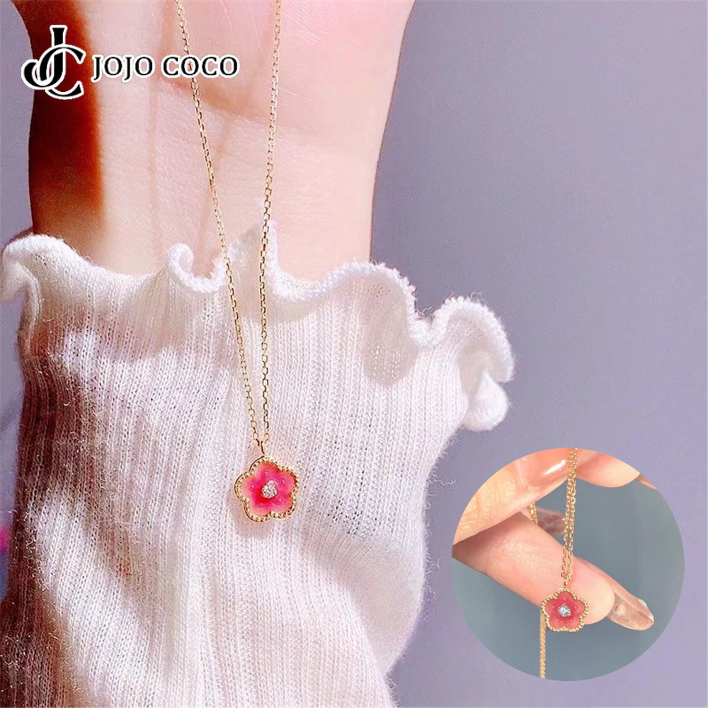 JOJO COCO Little Peach Blossom Necklace for Women Pink Gentle ...