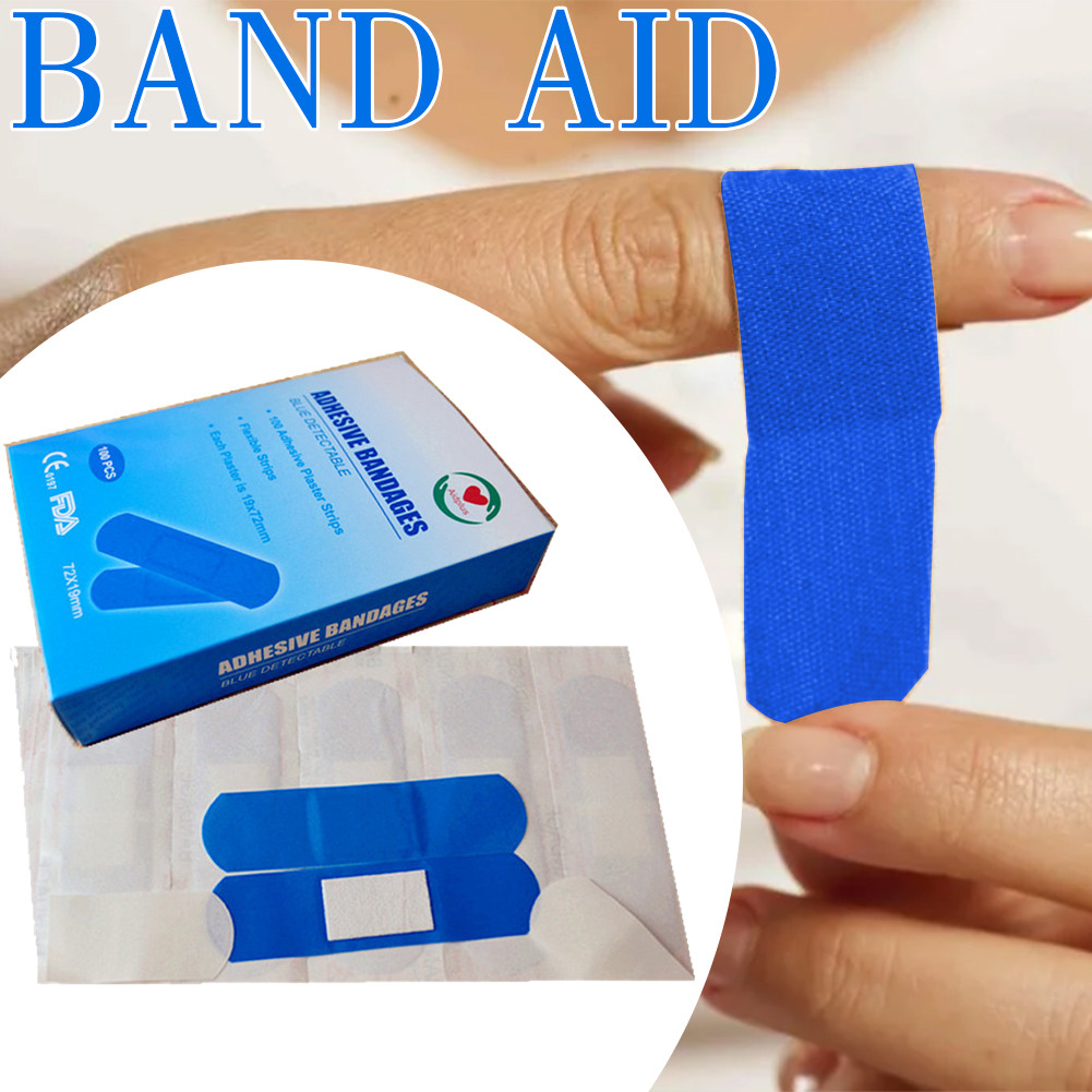100pcs/box Waterproof Band Aid Blue Metal Detectable Bandage For Wounds ...