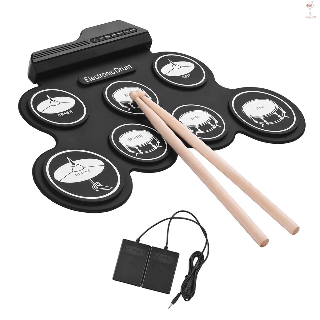 Compact Size USB Roll-Up Silicon Drum Set Digital Electronic Drum Kit 7 ...