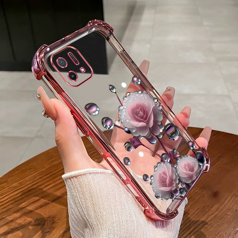 Case for OPPO A16K A16E phone case pink flower bud four corner silicone ...