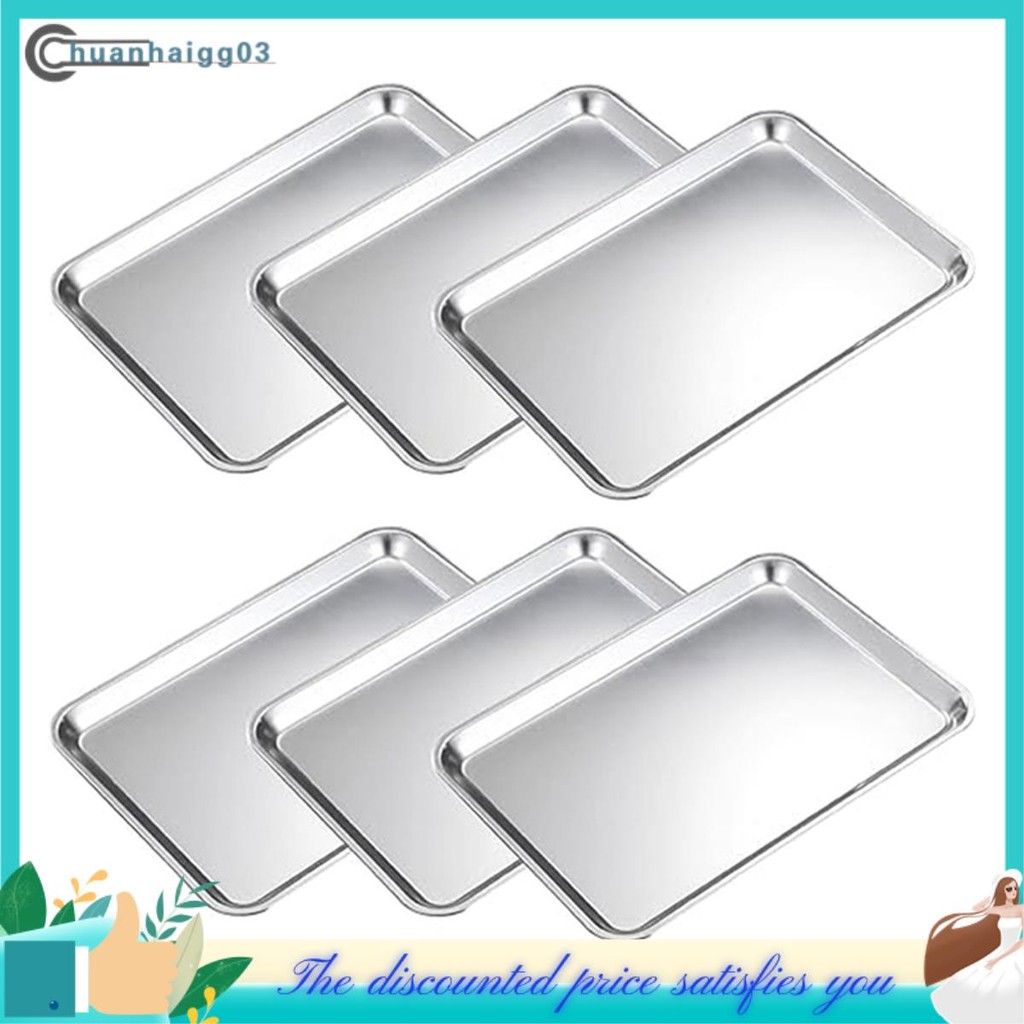 【chuanhaigg03】6 Baking Baking Cookie Trays Flat Bottom Tray Set ...