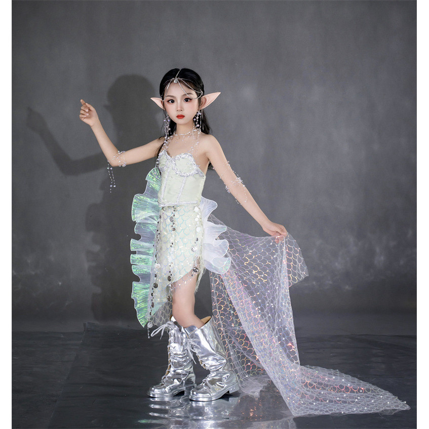 Mermaid Ji Sequined Fishtail Skirt Girls Dress COS Mermaid Costume ...