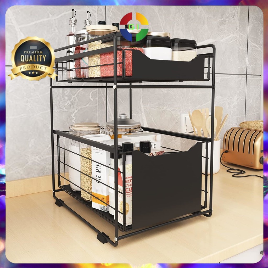 (GI) Aesthetic Sliding Carbon Steel Kitchen Storage 2 Layer Kitchen ...