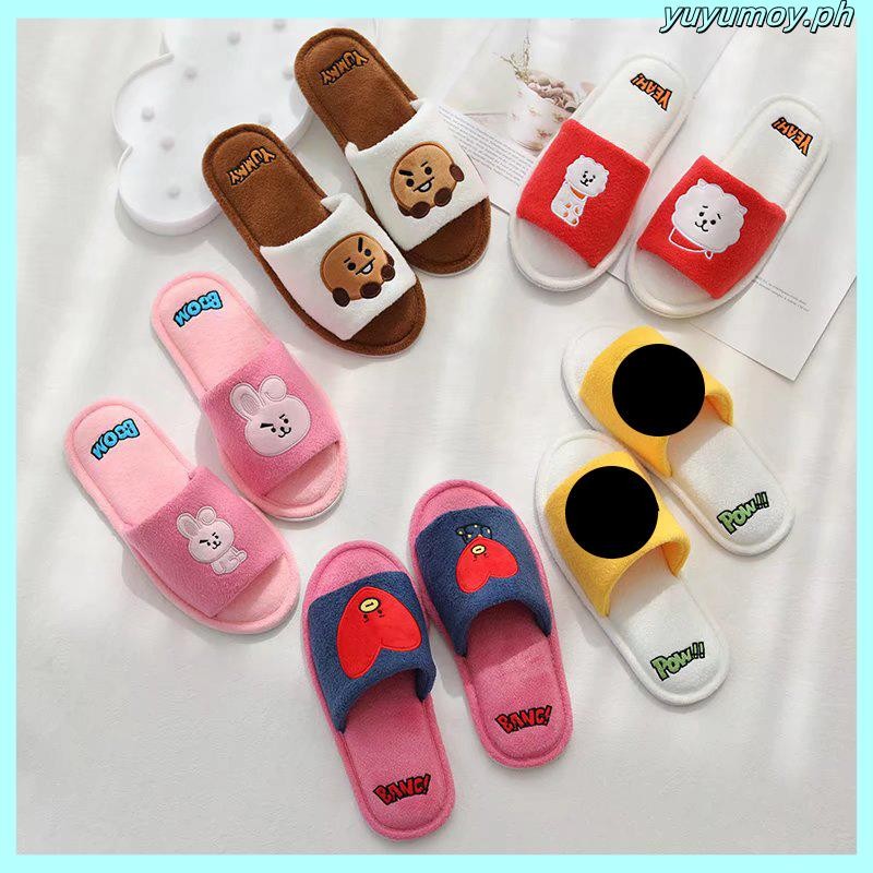 KPOP BTS BT21 Slippers Cute Cartoon Home Indoor TATA COOKY suede open ...