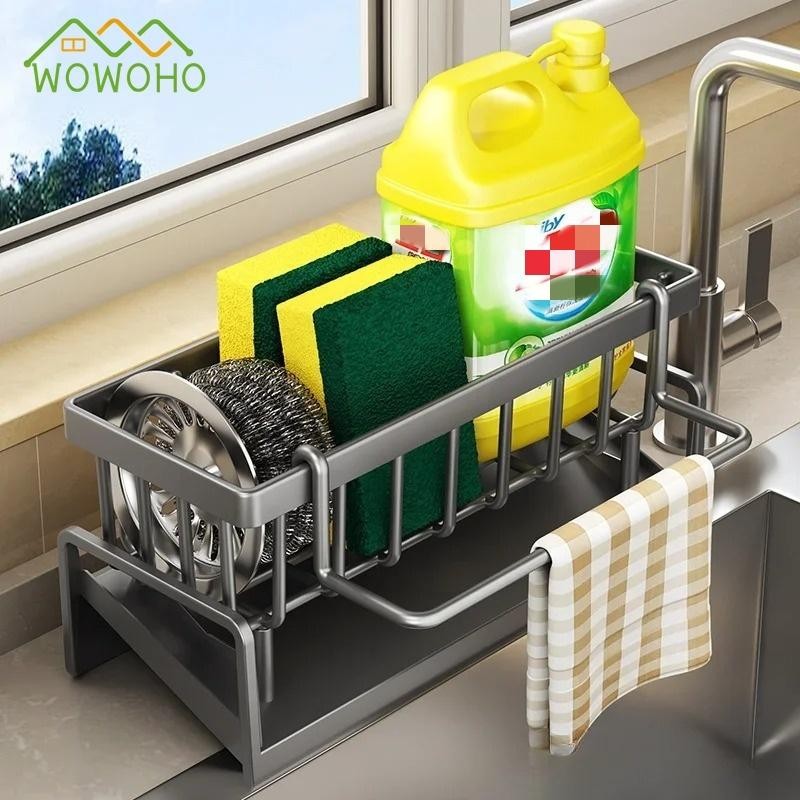 Kitchen Faucet Sink Drain Rack Sponge Hanging Rod Plastic Storage Drain ...