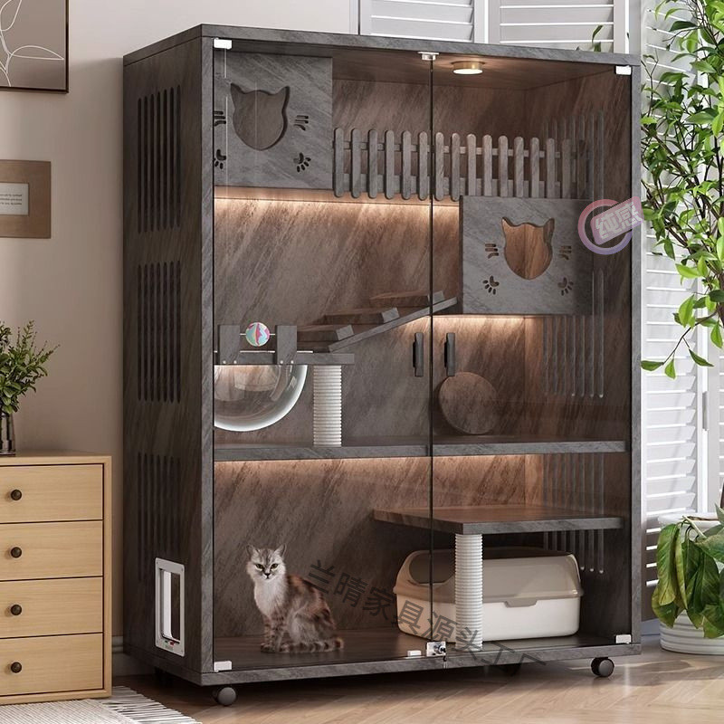 Cat Villa Luxury Cattery Internet Celebrity Solid Wood Home Cat Cabinet ...