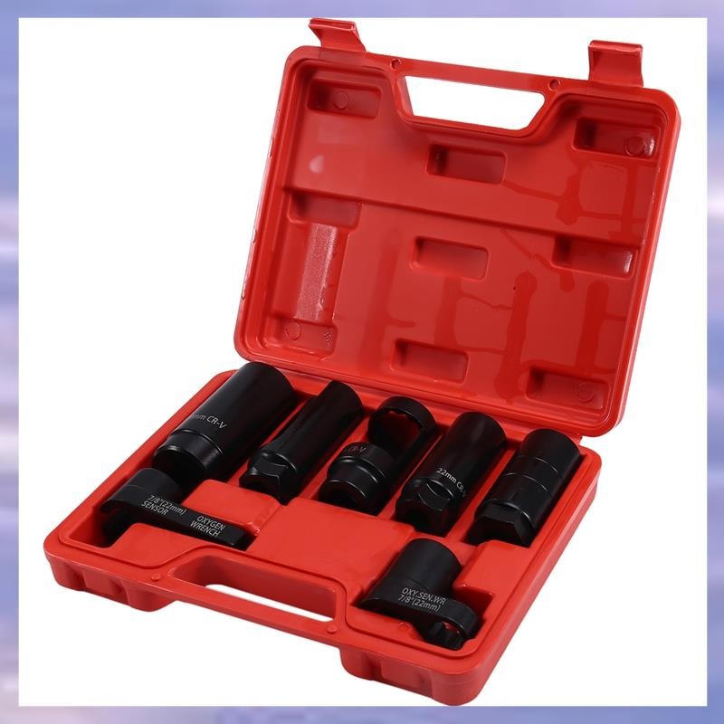 (V L A O)7pcs Universal O2 Oxygen Sensor Socket 6 Point Wrench Tool Remover Installer Set Sensor ...