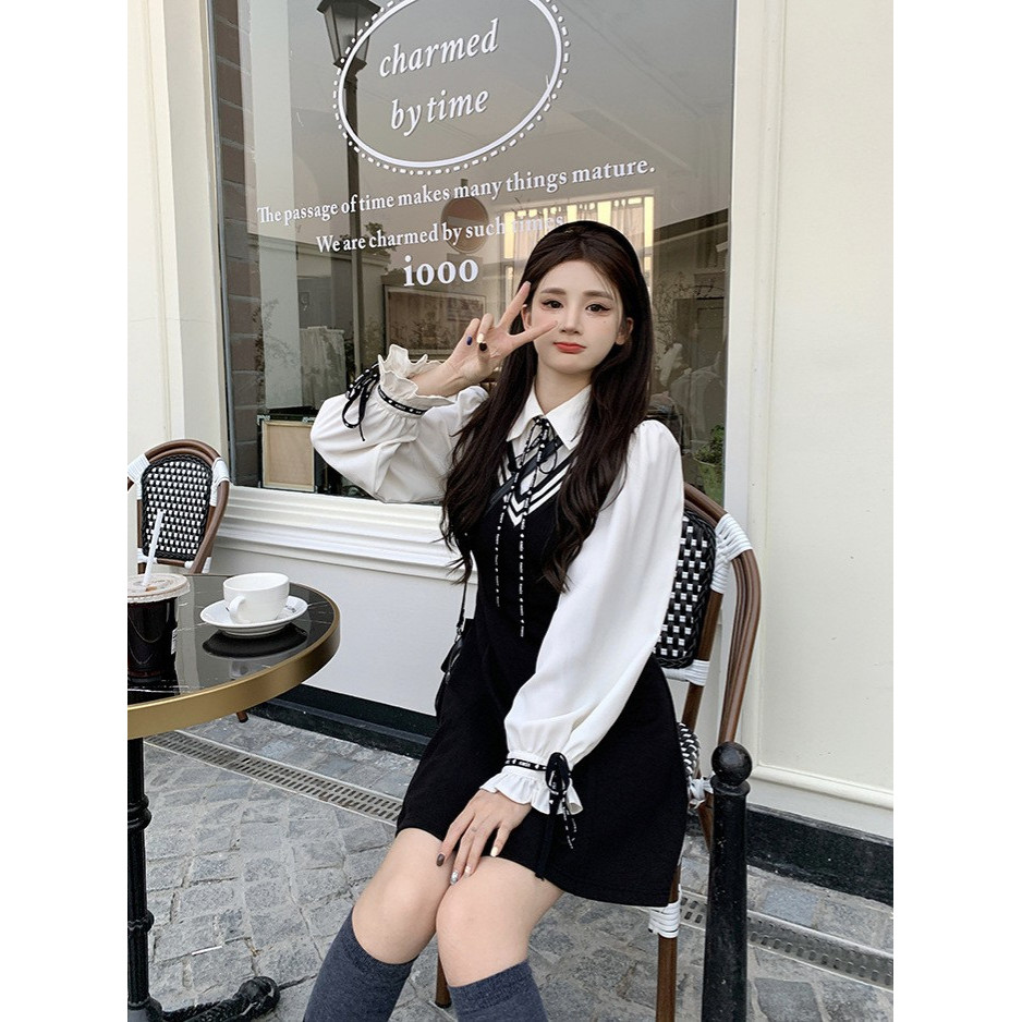 8V8L French Preppy Style Fake Two-Piece Shirt Dress Classy Narrow ...