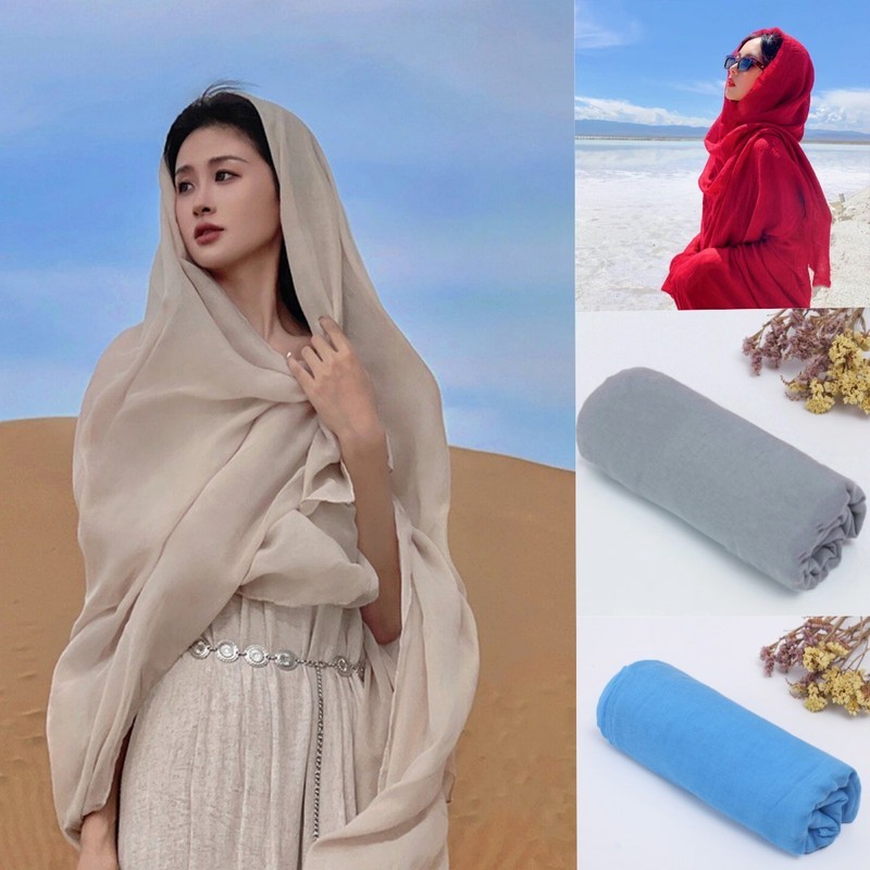 1 piece of solid color ethnic style versatile scarf, beach vacation ...
