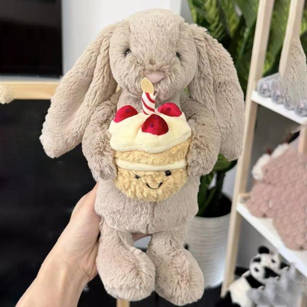 Jellycat Bashful Beige Birthday Bunny Plush Toy Cute Bunnies With ...