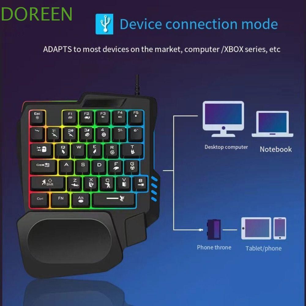 DOREEN Single Hand Keyboard, USB Luminous One Handedly Keyboard ...
