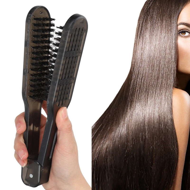 heatless straightener Hairbrush Nylon Hair Straightening Double Brushes ...