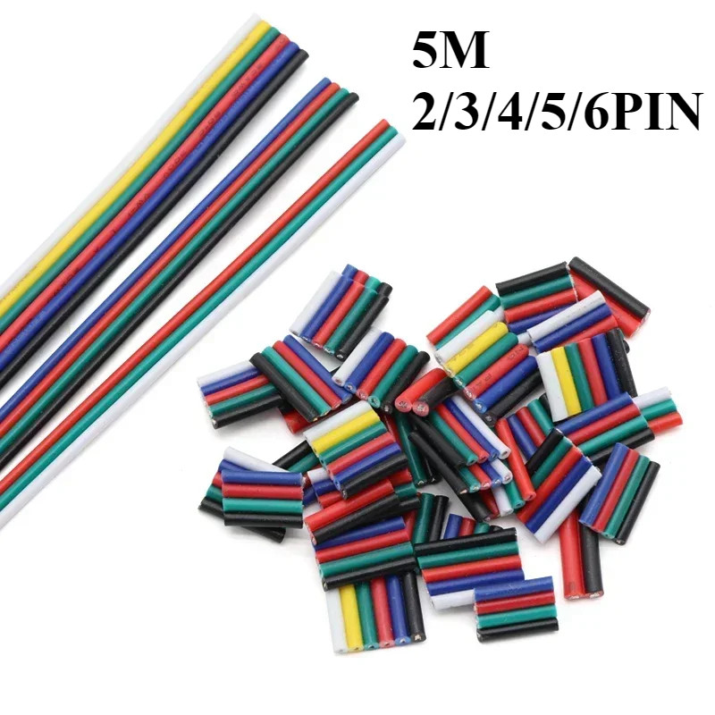 5m Extension Cable Wire Led Connector 2pin/3pin/4pin/5Pin/6pin 22AWG ...