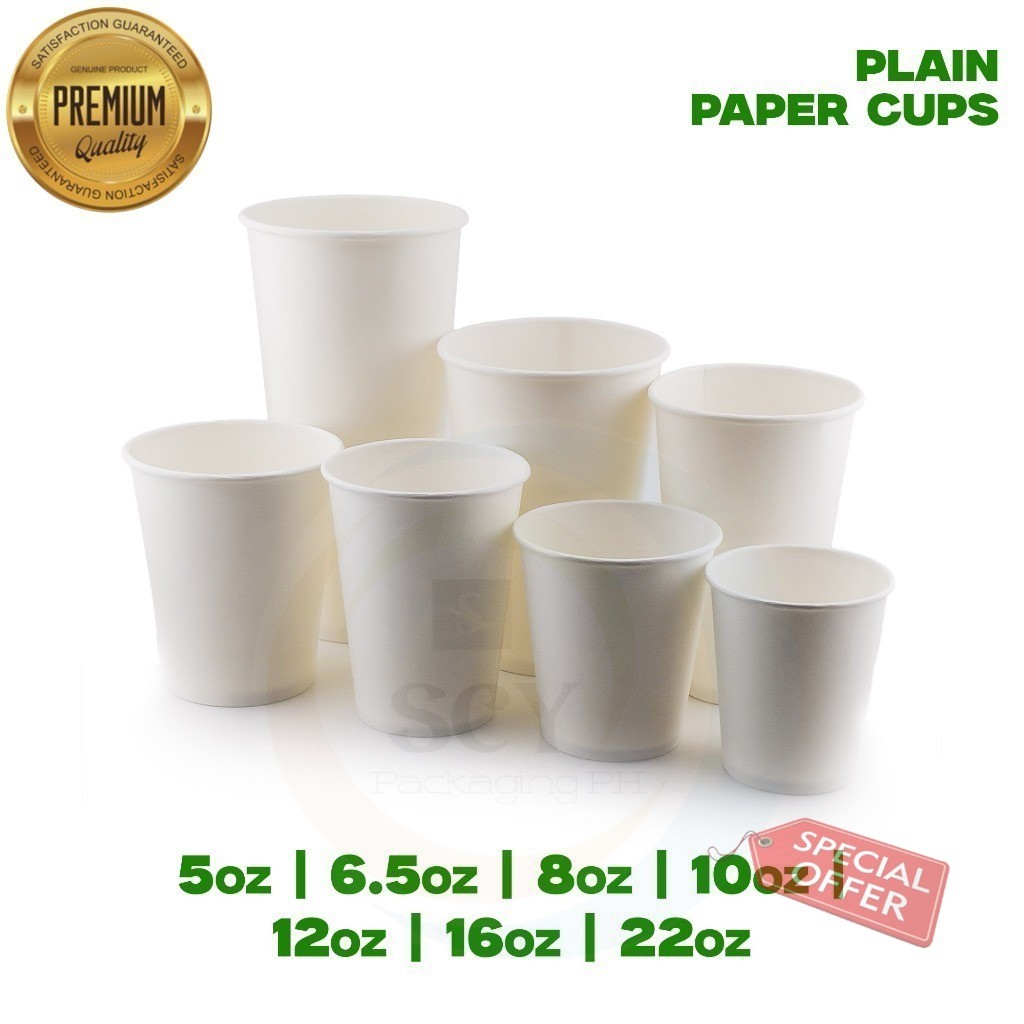 SCY.P【50pcs】 Plain Paper Cups White 5oz 6.5oz 8oz 10oz 12oz 16oz 22oz ...