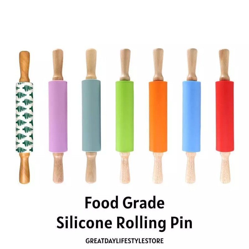 Food Grade SIlicone Rolling Pin Wood Dough Roller Rolling Pins | Shopee ...