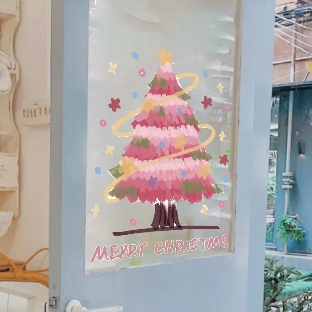 2024Christmas Tree Glass Door Window Flower Paste Christmas Festival ...