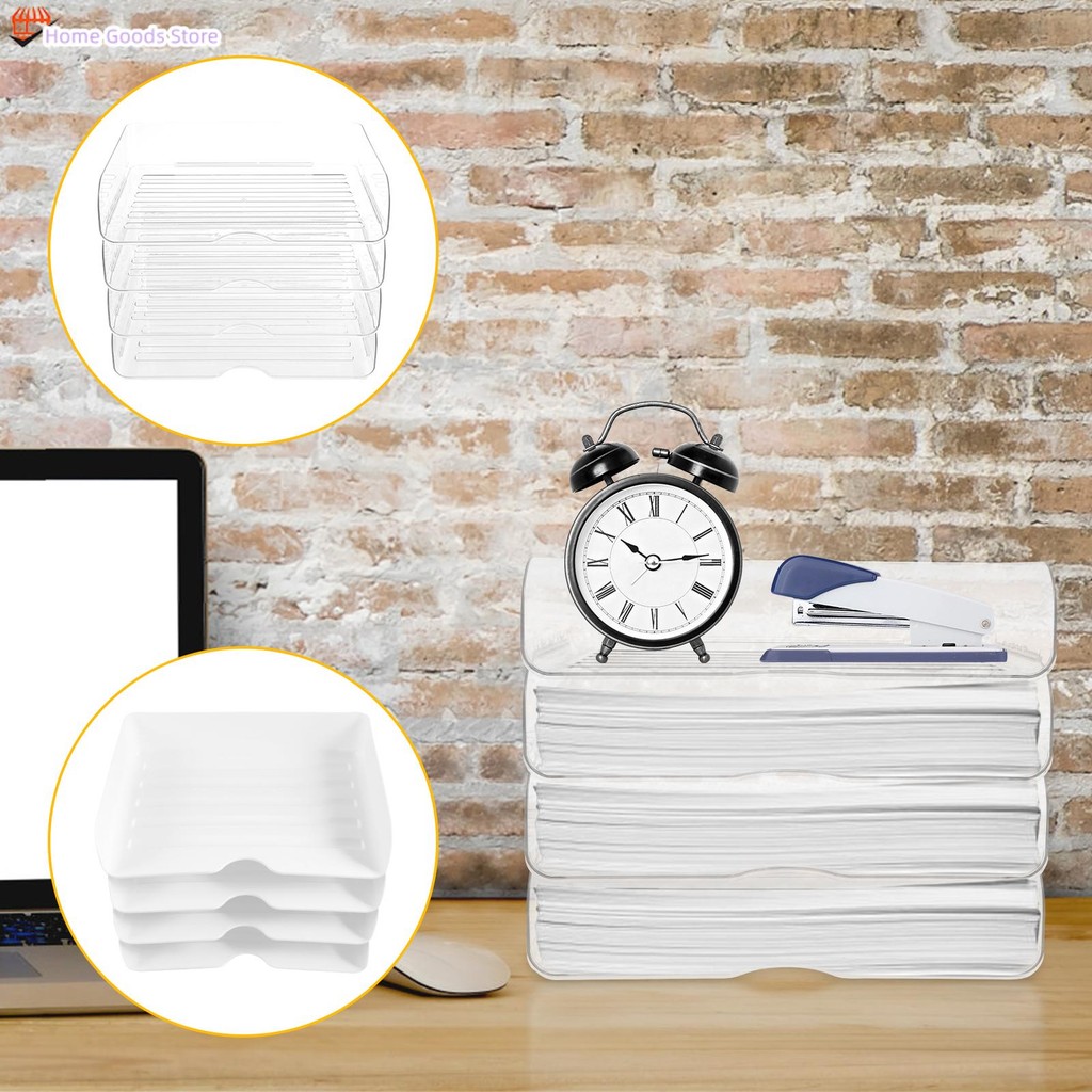 4 Layers Paper Organizers Tray Clear Stackable Desk Document Trays ...