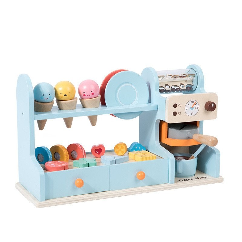 2024New Wooden Simulation Ice Cream Coffee Machine Children's Kitchen ...