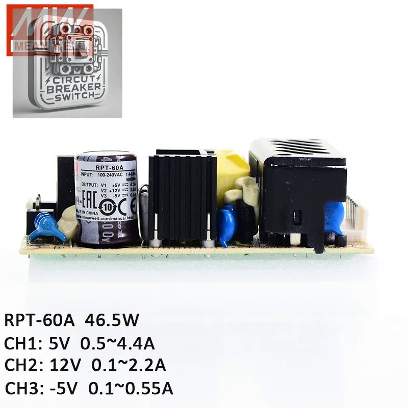 RPT-60A Meanwell 46.5W Triple Ouput Circuit Board PCB Switched Power ...