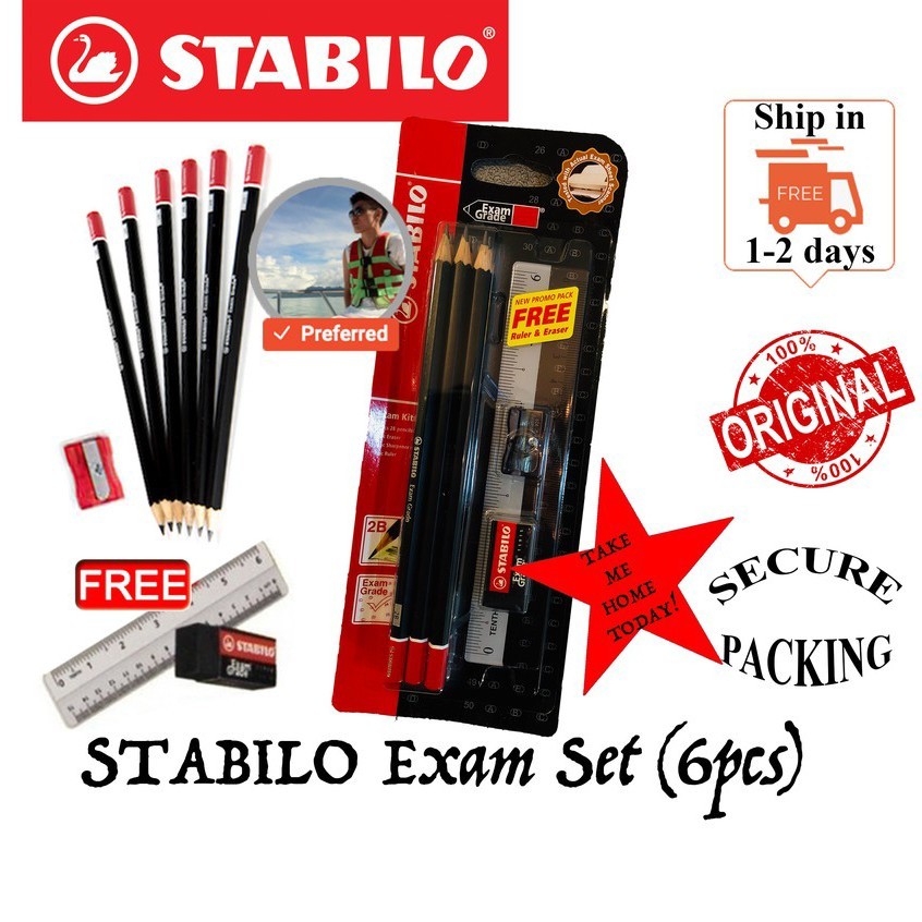 STABILO EXAM GRADE 2B Pencil Blister Set OF 6'S (288BL6S1) | Shopee ...