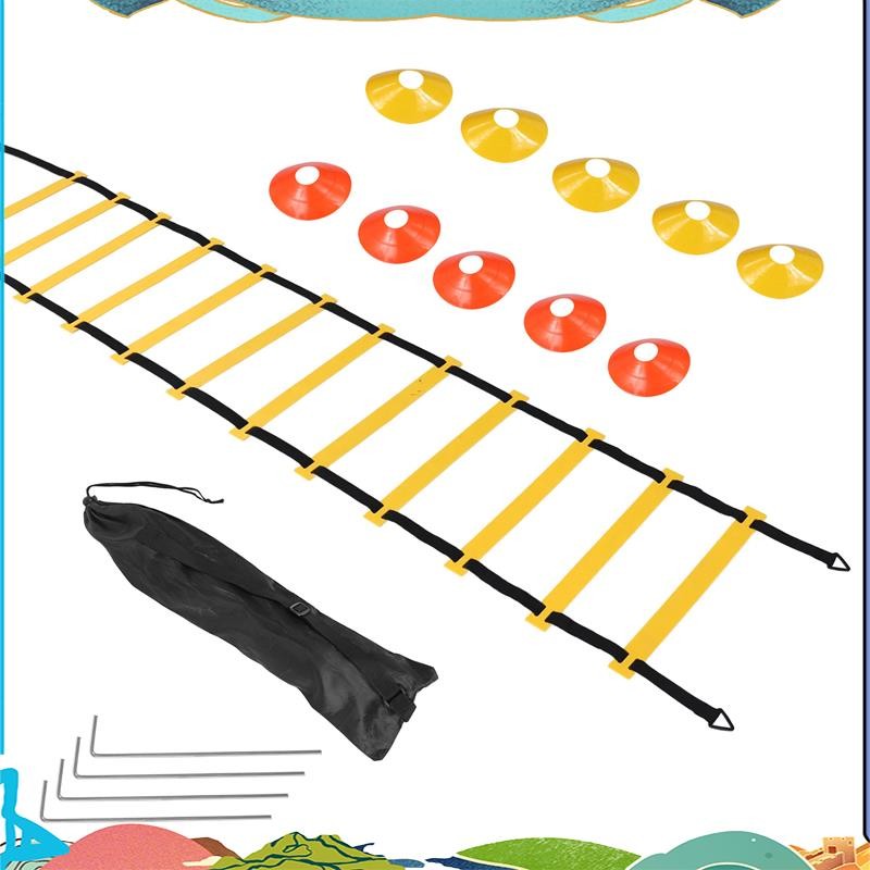 Sports Speed Agility Training Set 12 Disc Cones 4 Steel Stakes and Agility Ladder for Football ...
