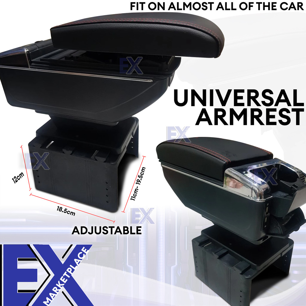 Universal Arm Rest Armrest Console Box Premium ( Red Stitches / Black ...