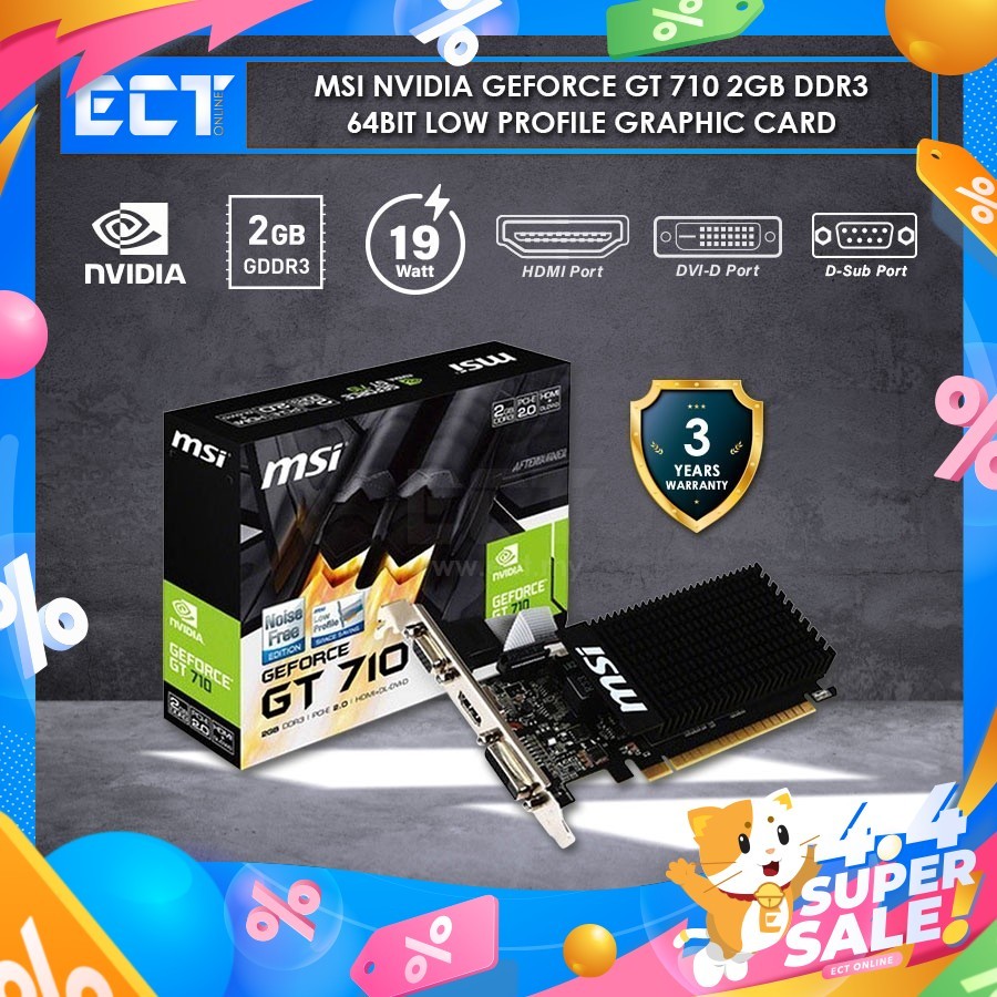 MSI NVIDIA GeForce GT 710 2GB DDR3 64Bit Low Profile Graphic Card (HDMI ...