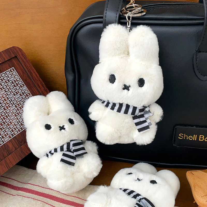 Cute White Rabbit Keychains Soft Plush Couple Bag Pandent | Shopee ...