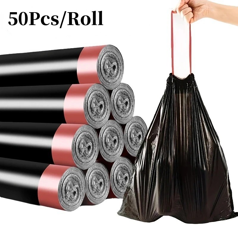50PCS Black Drawstring Garbage Bags Household Garbage Bags Disposable ...
