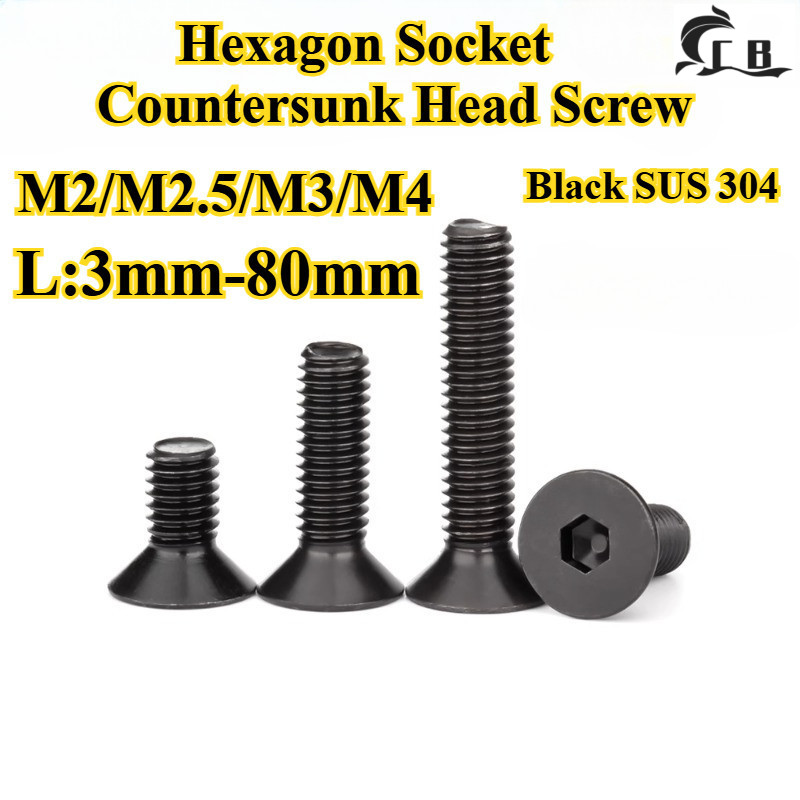 [CB-NLJLS] Black SUS304 Hexagon Socket Countersunk Head Screw M2/M2.5 ...