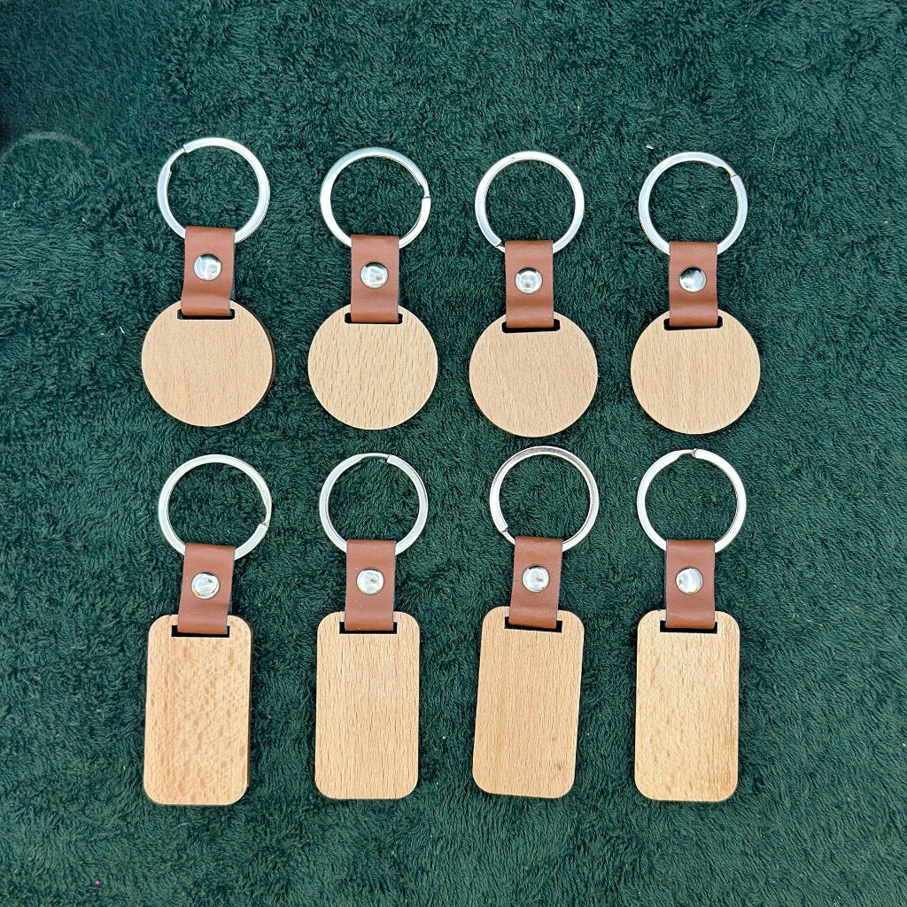 25 pcs Wooden BEECHWOOD BIG Leather Keychain 6x3.5cm - Pain no engrave ...