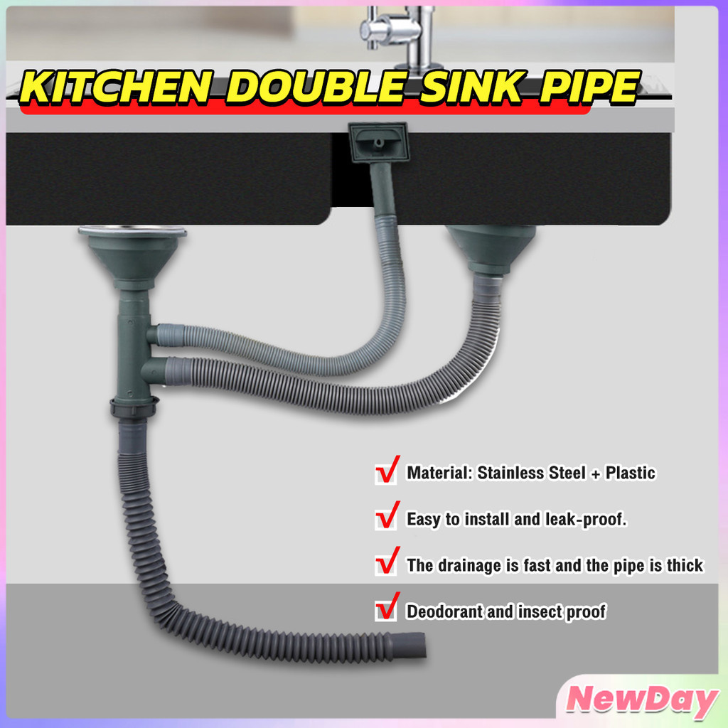 N.D Kitchen double sink deodorizing drain pipe fittings washing dishes ...