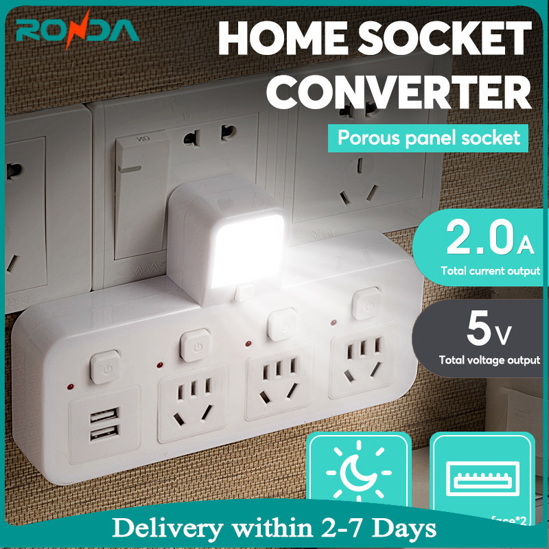 Multi-function Extension Socket Adaptor With Adjustable Night Light USB ...
