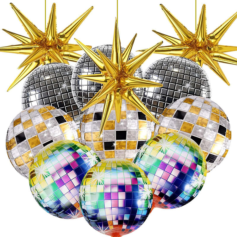 12pcs Disco Ball Foil Balloon Gold Explosion Star Helium Balloon ...